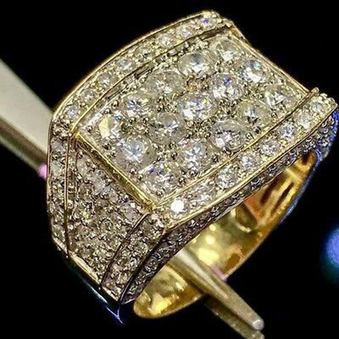 18K Gold Mens Ring Natural White Sapphire Diamond Wedding Ring High-end ...
