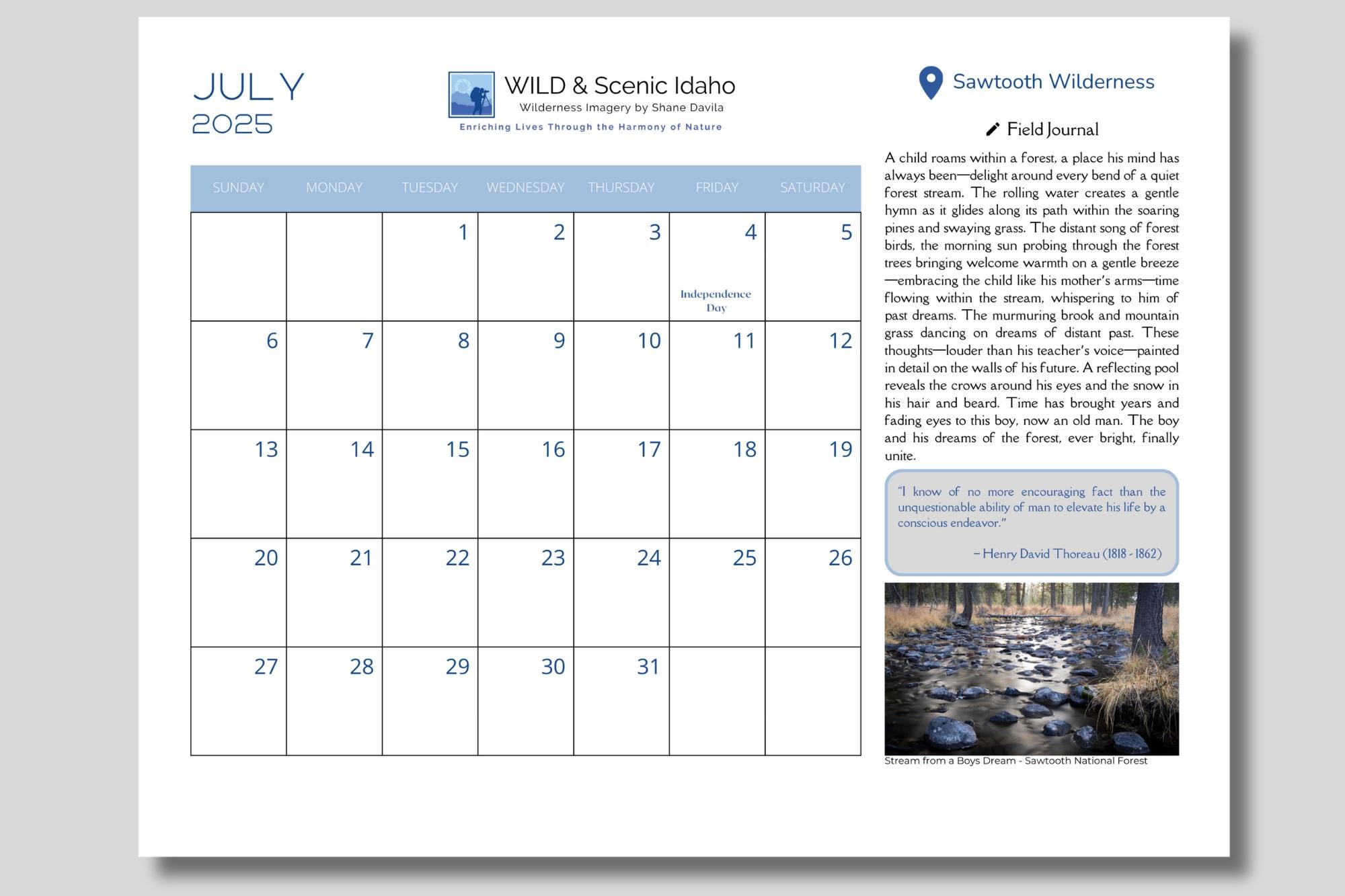 2025 Idaho Wilderness Calendar Images and Writing by Shane Davila, Idaho Calendar - Etsy