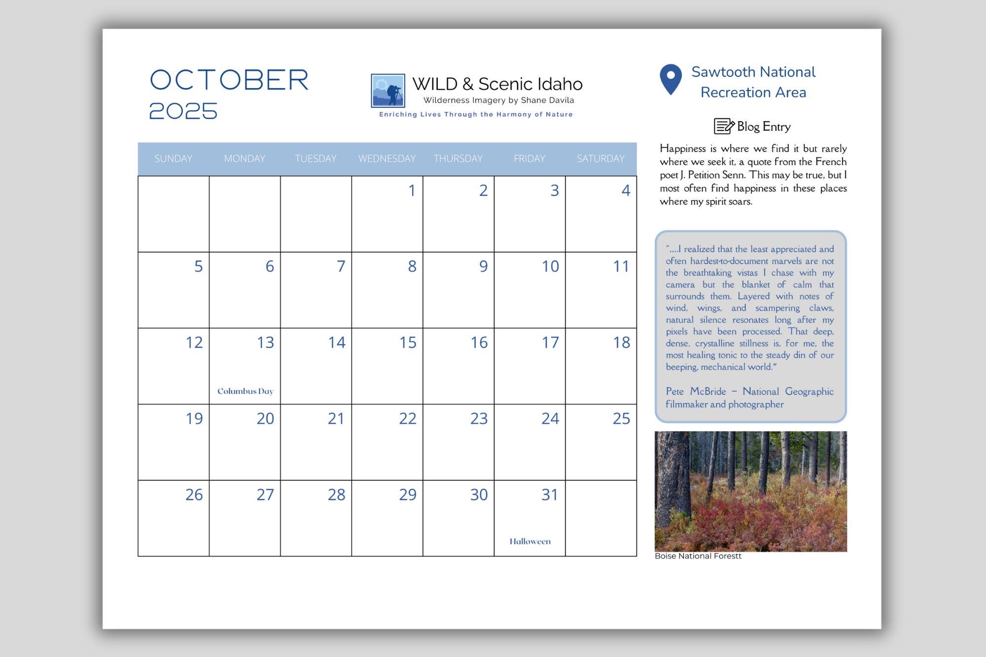 2025 Idaho Wilderness Calendar Images and Writing by Shane Davila, Idaho Calendar - Etsy