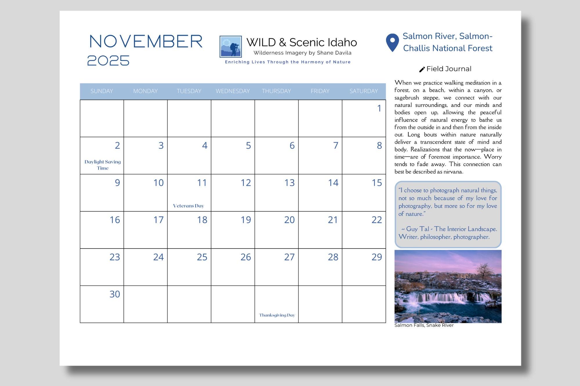 2025 Idaho Wilderness Calendar Images and Writing by Shane Davila, Idaho Calendar - Etsy