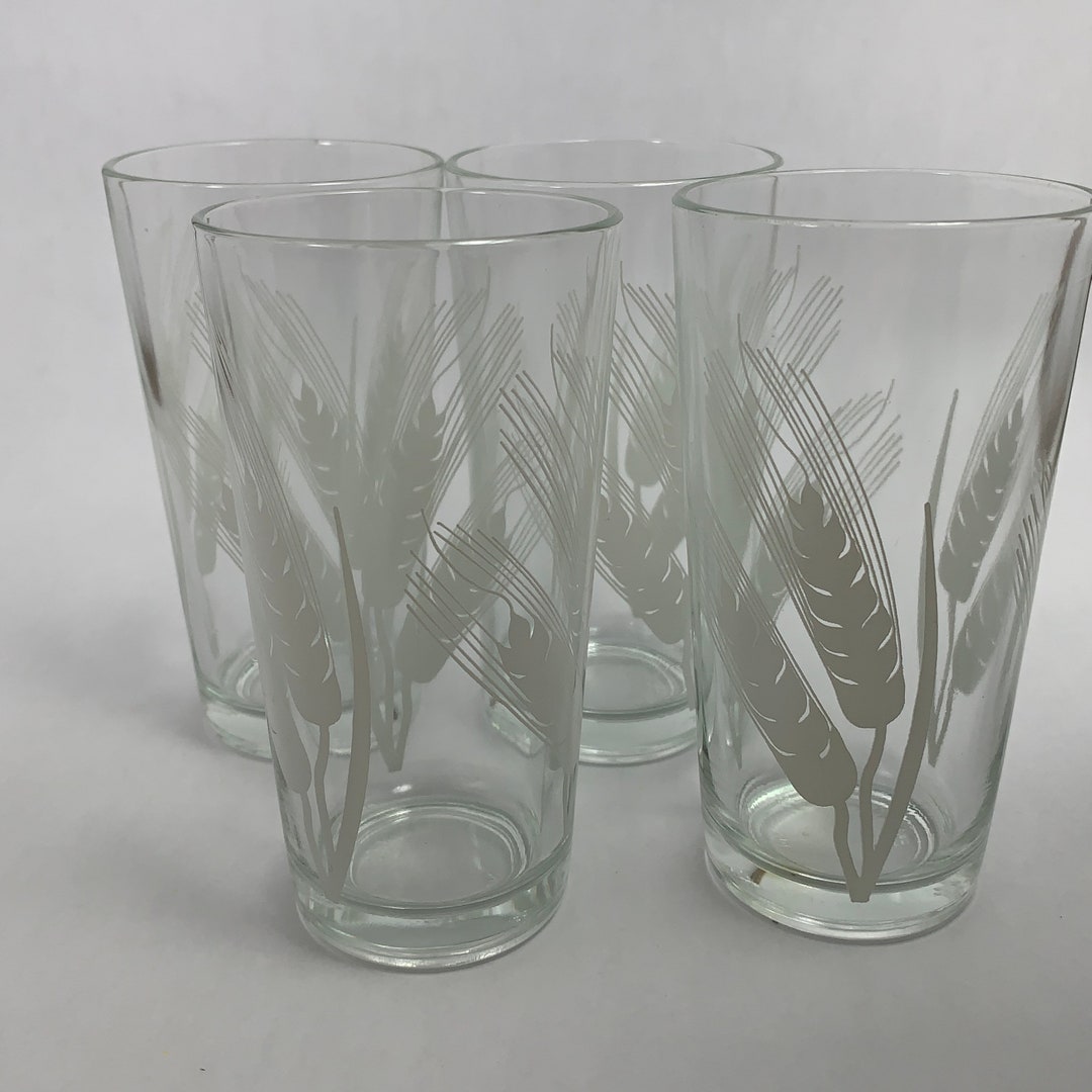 Vintage Mid Century White Wheat Shafts Pattern Small Juice Water ...