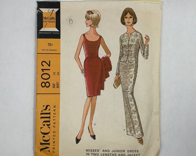 1960s Mccall's #8012 USED CUT Vintage Sewing Pattern Misses and Junior ...