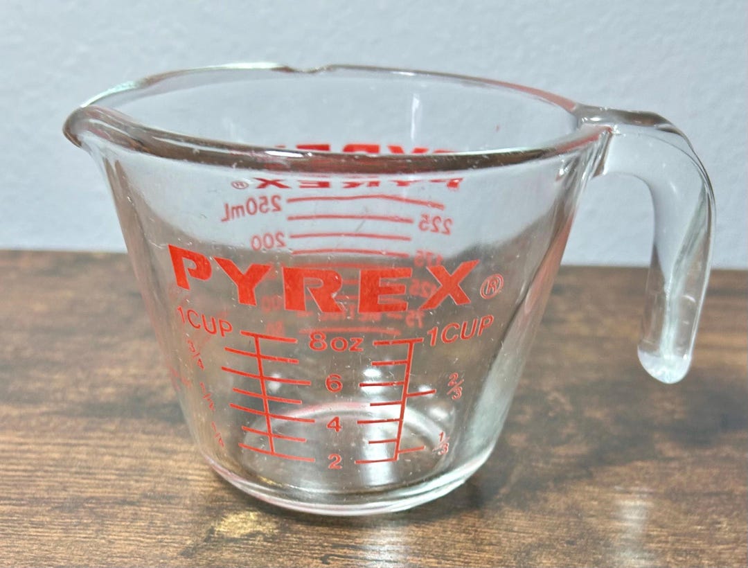 Vintage PYREX Measuring Cup Red Lettering Open Handle #508 1 Cup/250ml ...