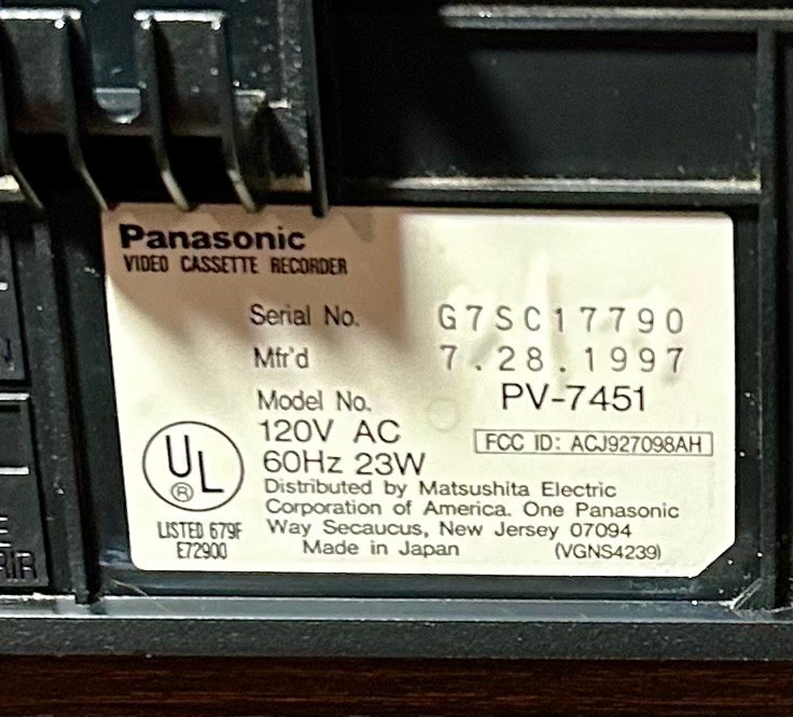 PANASONIC PV-7451 Vhs/vcr Omnivision Blue Lineplayer Tested Working No ...