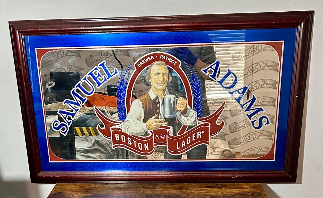 Vintage Samuel Adams Boston Lager Bar Mirror 40”x23” 25th Anniversary ...