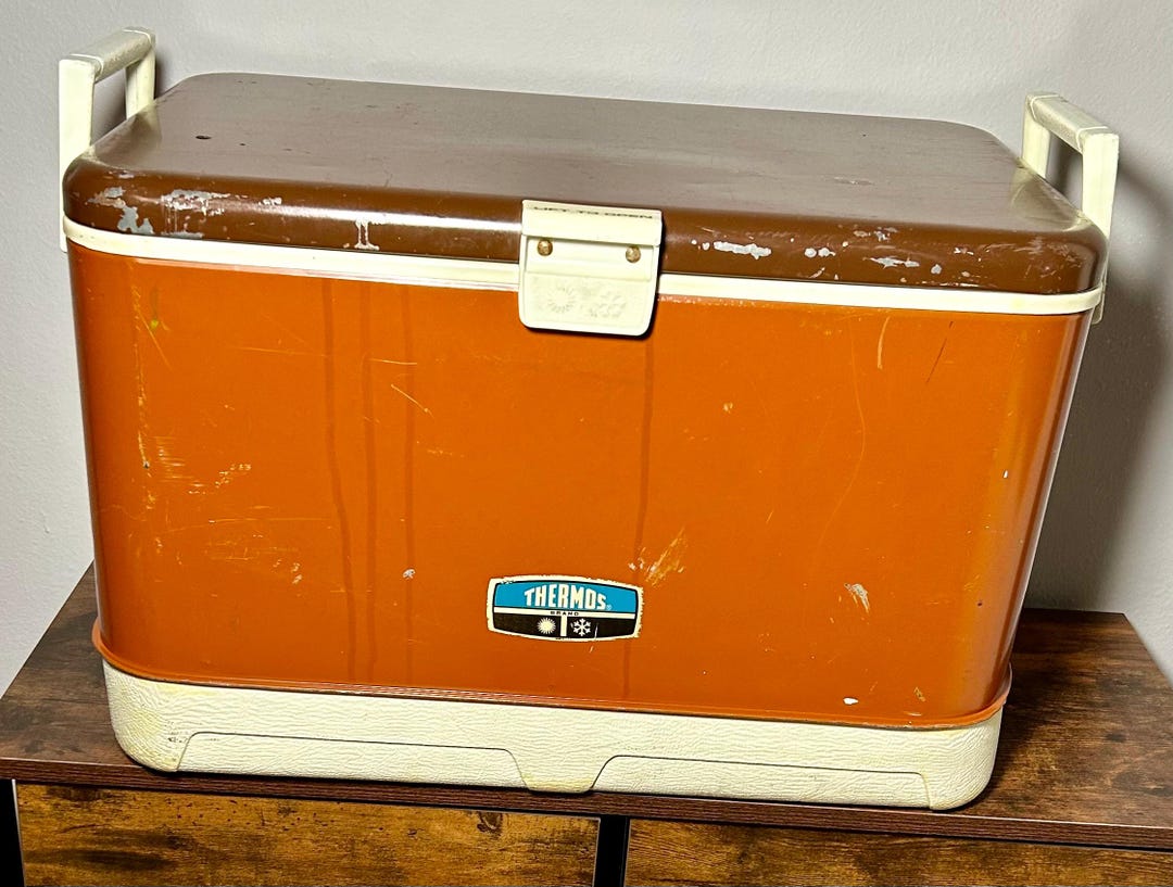Vintage 1970s Thermos Metal Ice Chest Cooler Brown & Copper Orange USA ...