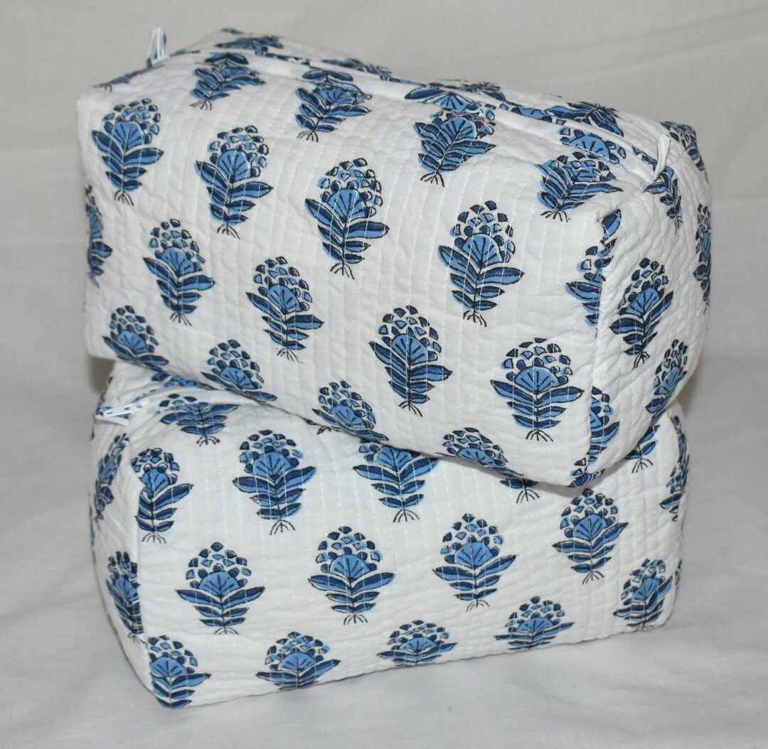 Indian Floral Block Print Cotton Makeup Bags, Set of 2 Bags, Makeup ...