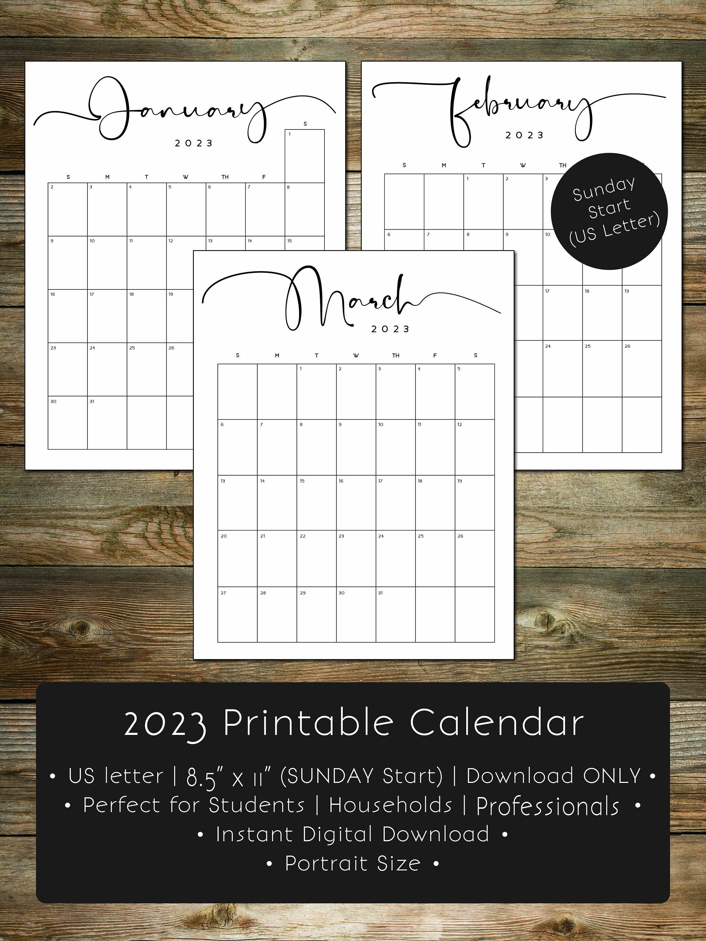 Printable Calendar 2023, SUNDAY Start, Digital INSTANT Download, US ...