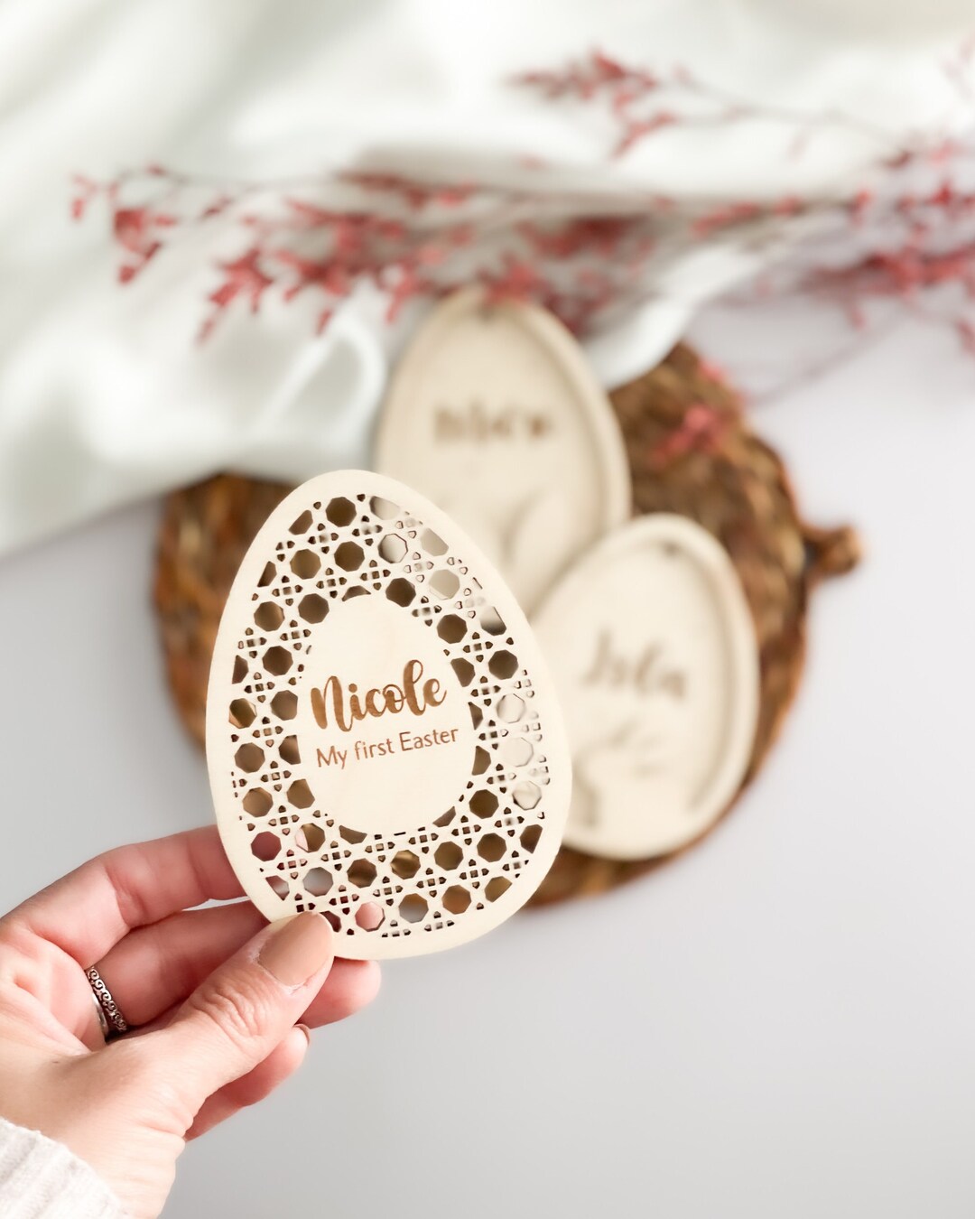 Rattan Wooden Egg Name Tag for Easter Basket Easter Basket Decoration ...