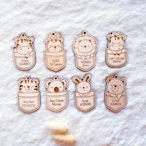 Wooden Name Tag for Backpack, Safari Animals Name Tag, Custom Kids ...
