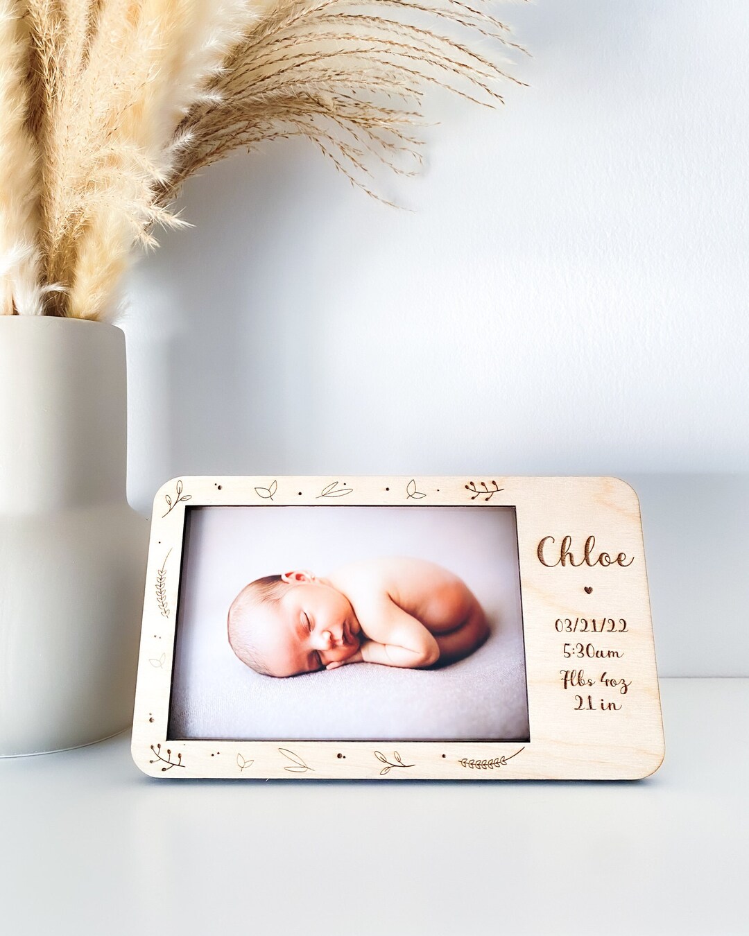 Picture frame with birth stats, Newborn floral photo frame gift, 4x6 ...