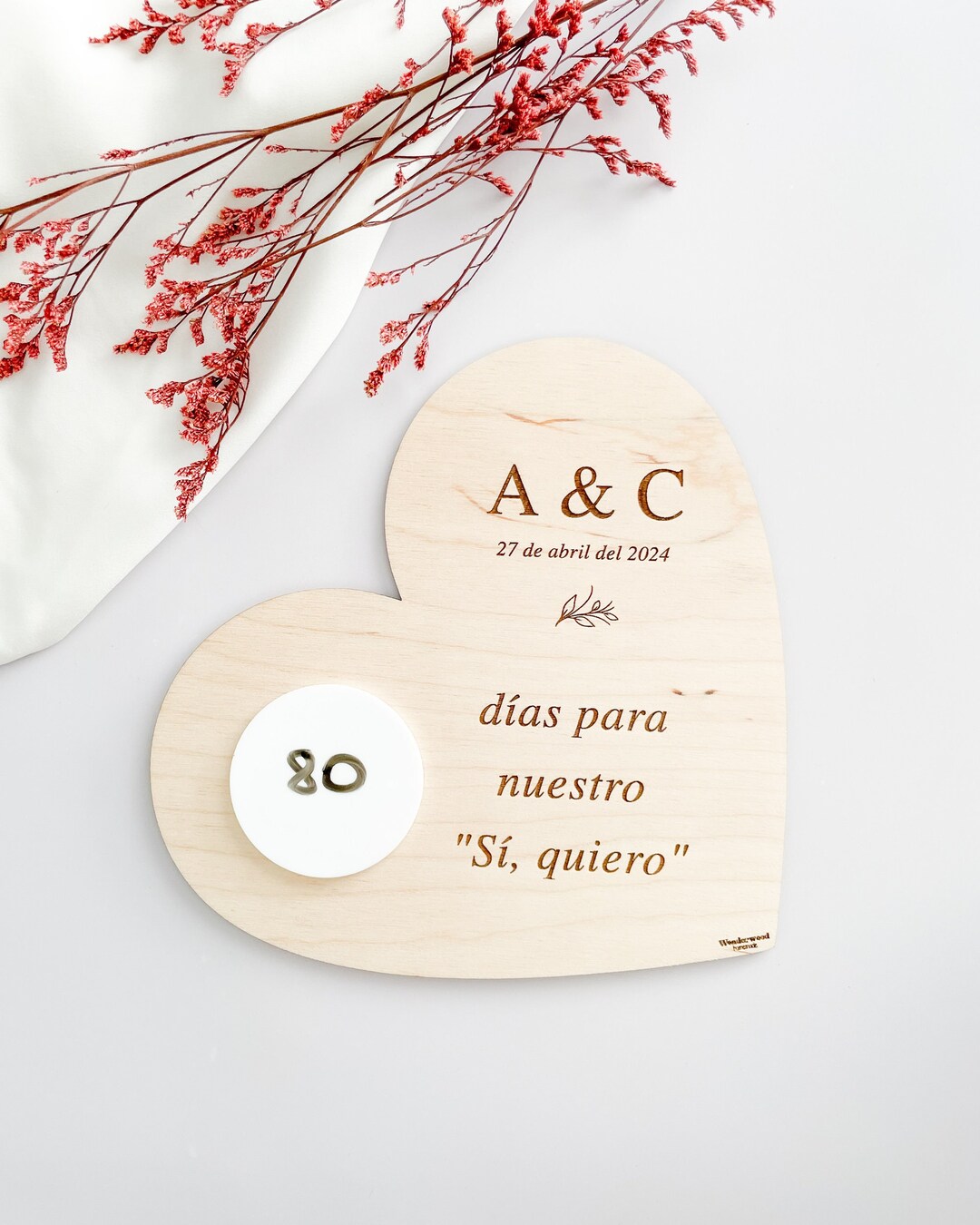 Custom Wooden Wedding Countdown Heart-shape Wedding Countdown Days ...