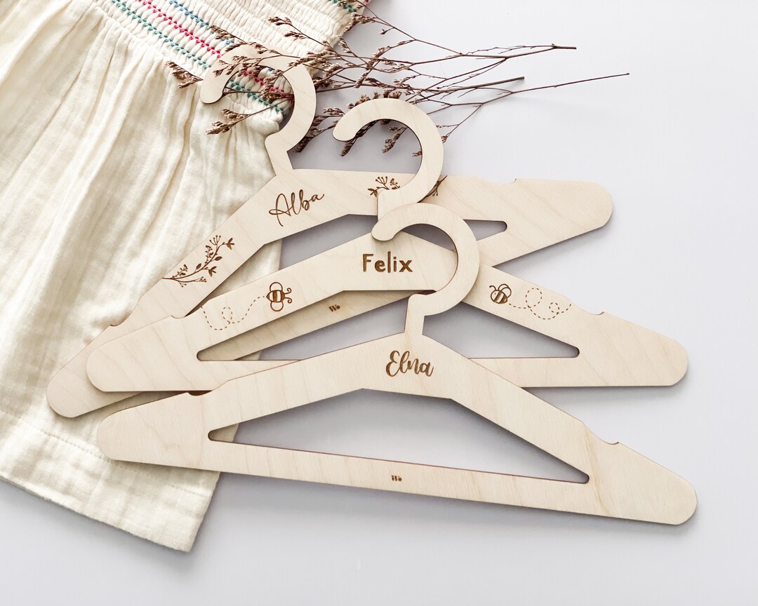 Wooden Baby Clothes Hanger, Engraved Hanger Handle, Personalized Baby ...