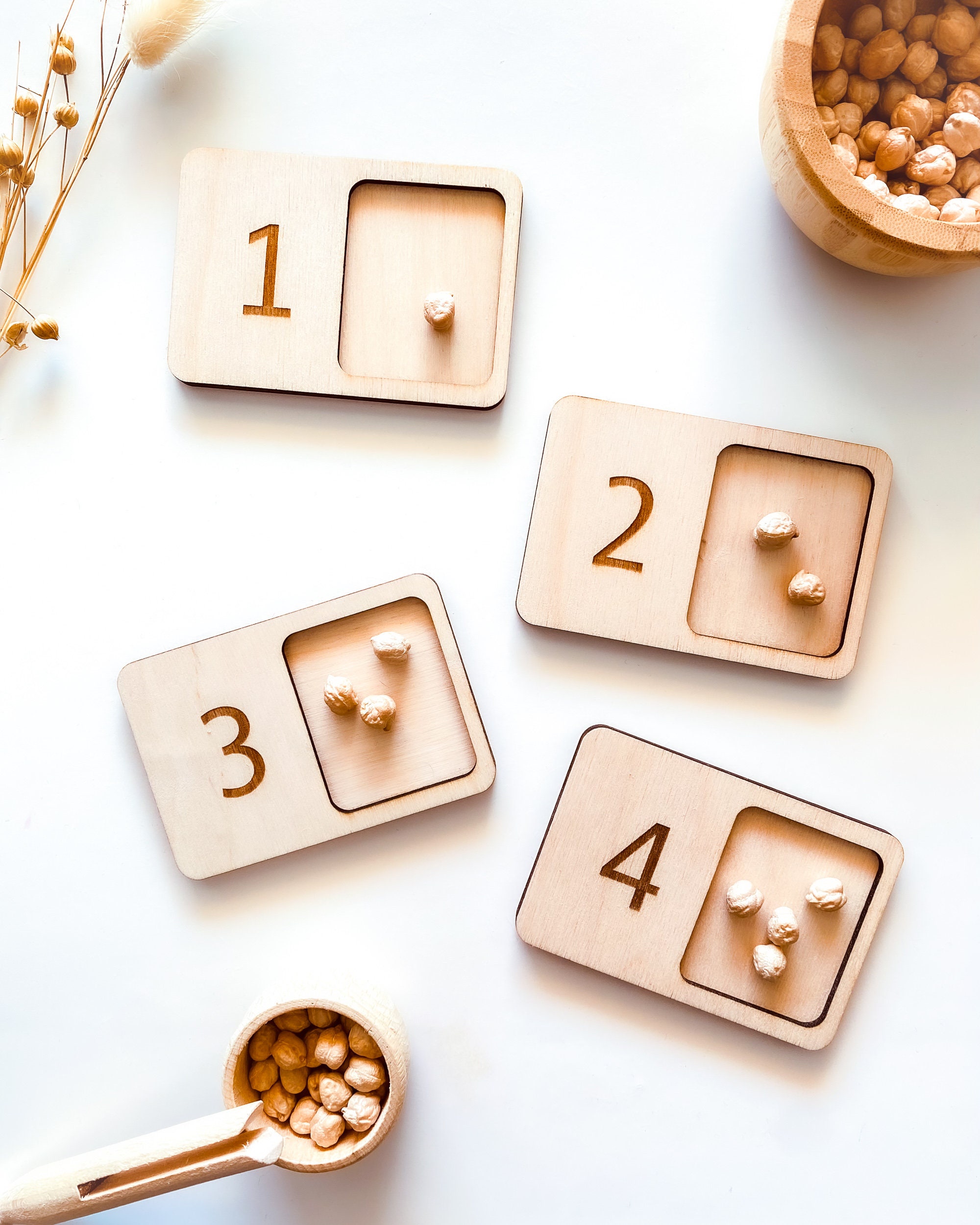 Wooden Number Trays for Kids, 1 to 9 Number Counting Trays, Montessori ...