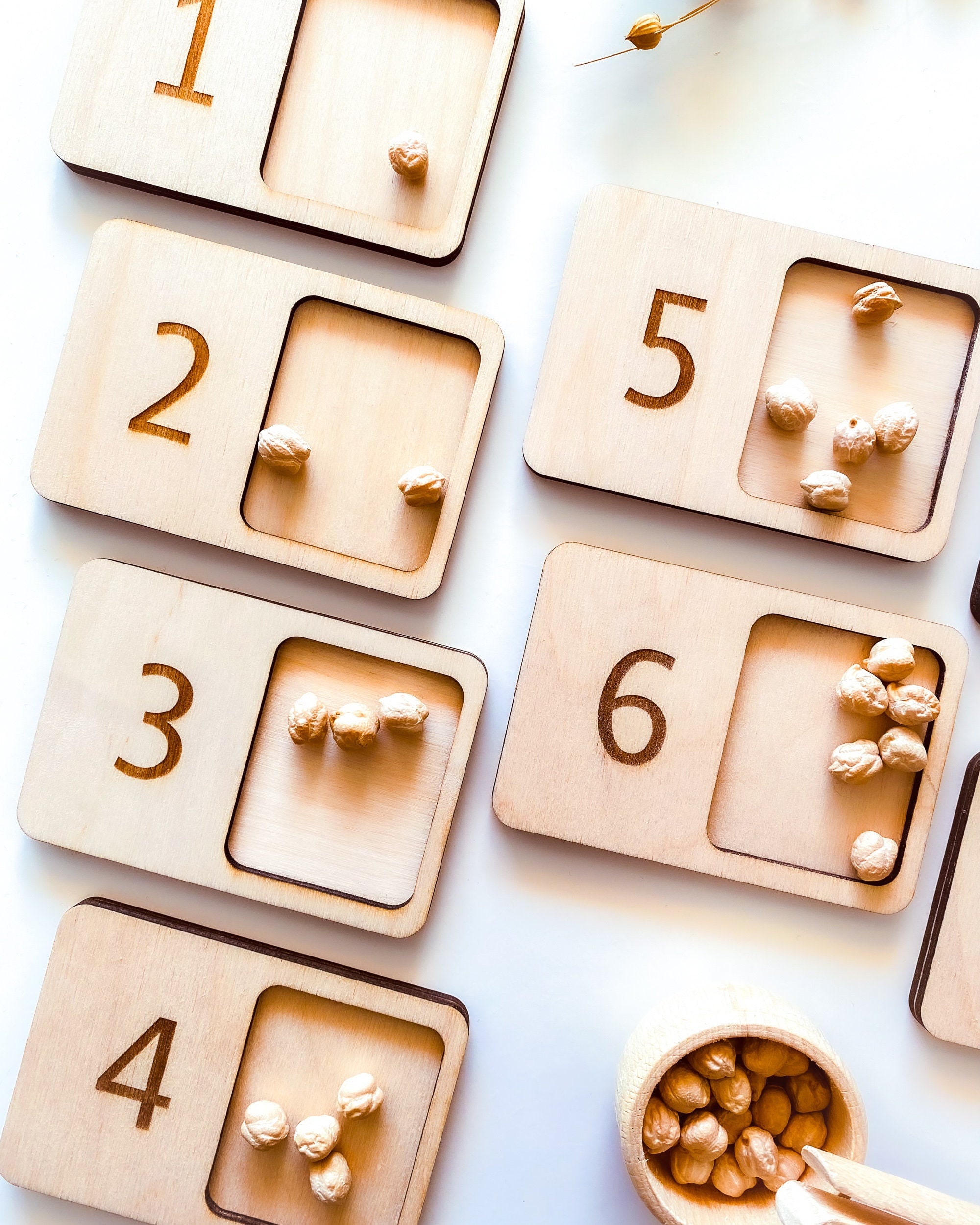 Wooden Number Trays for Kids, 1 to 9 Number Counting Trays, Montessori ...