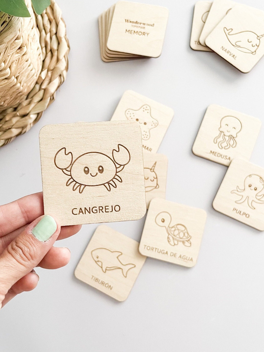 Wooden Memory Game for Kids, Memory Game With Sea Animals, Montessori ...