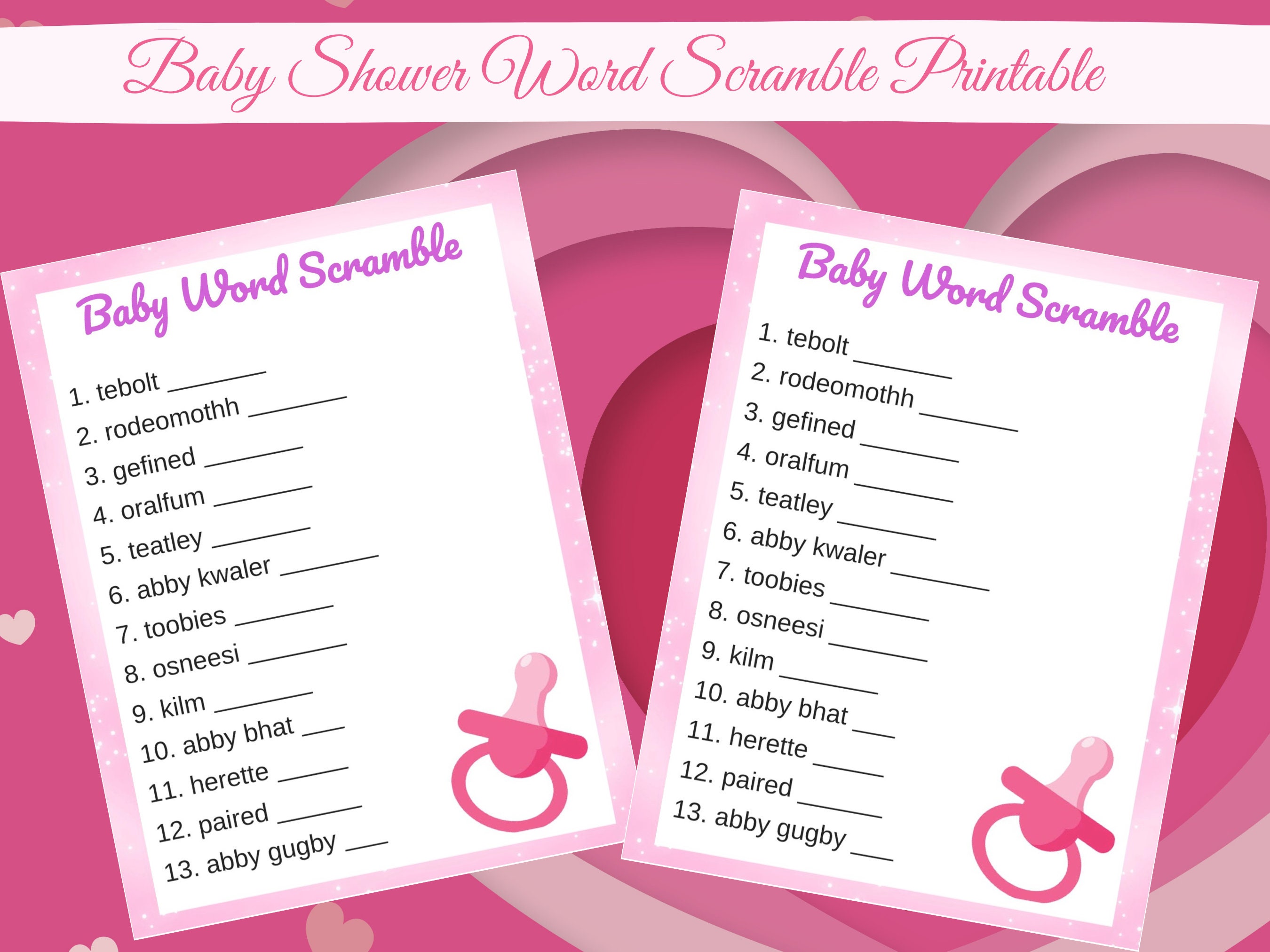 1 Baby Girl Baby Shower Word Scramble Printable Game Including Answer ...