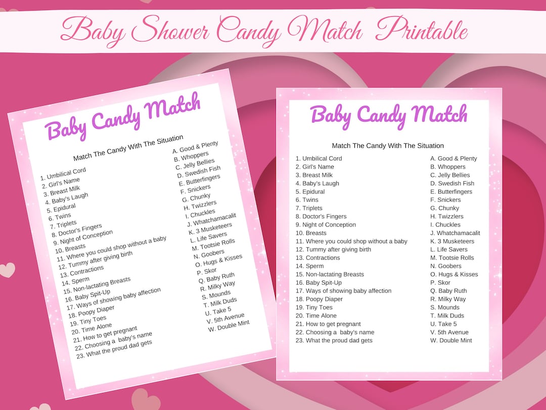 1 Baby Girl Baby Shower Candy Match Game Printable Including - Etsy