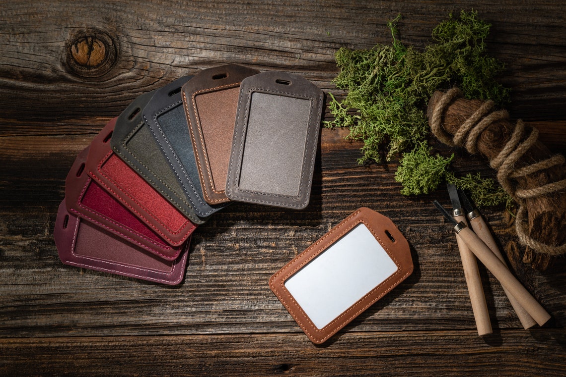 Custom Leather ID Card Holder With Company Logo Engraving - Etsy