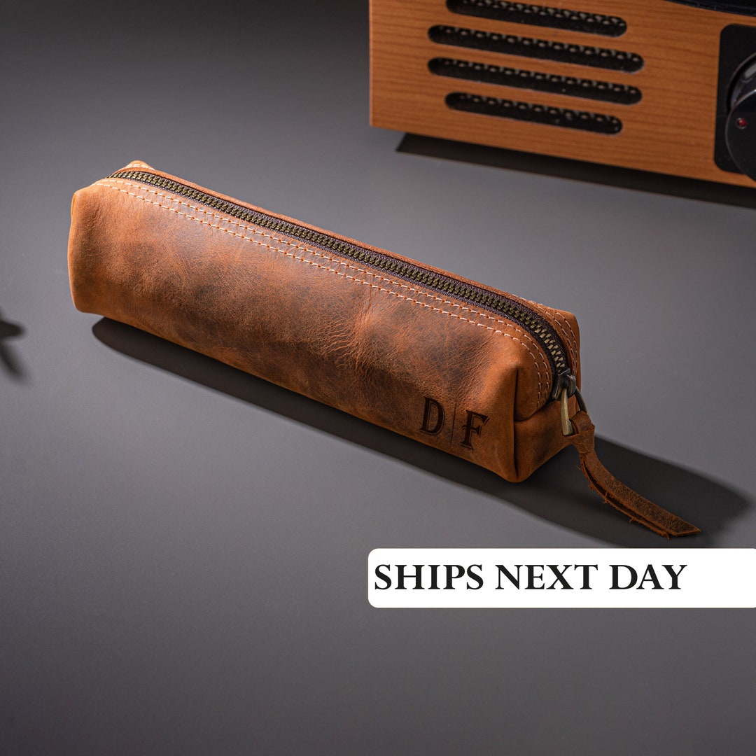 Personalized Pencil Bag, Leather Pen Case, Top Grain Leather Pen Pouch ...