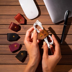 Leather Cable Organizer, Cord Organizer, Personalized Cable Holder ...