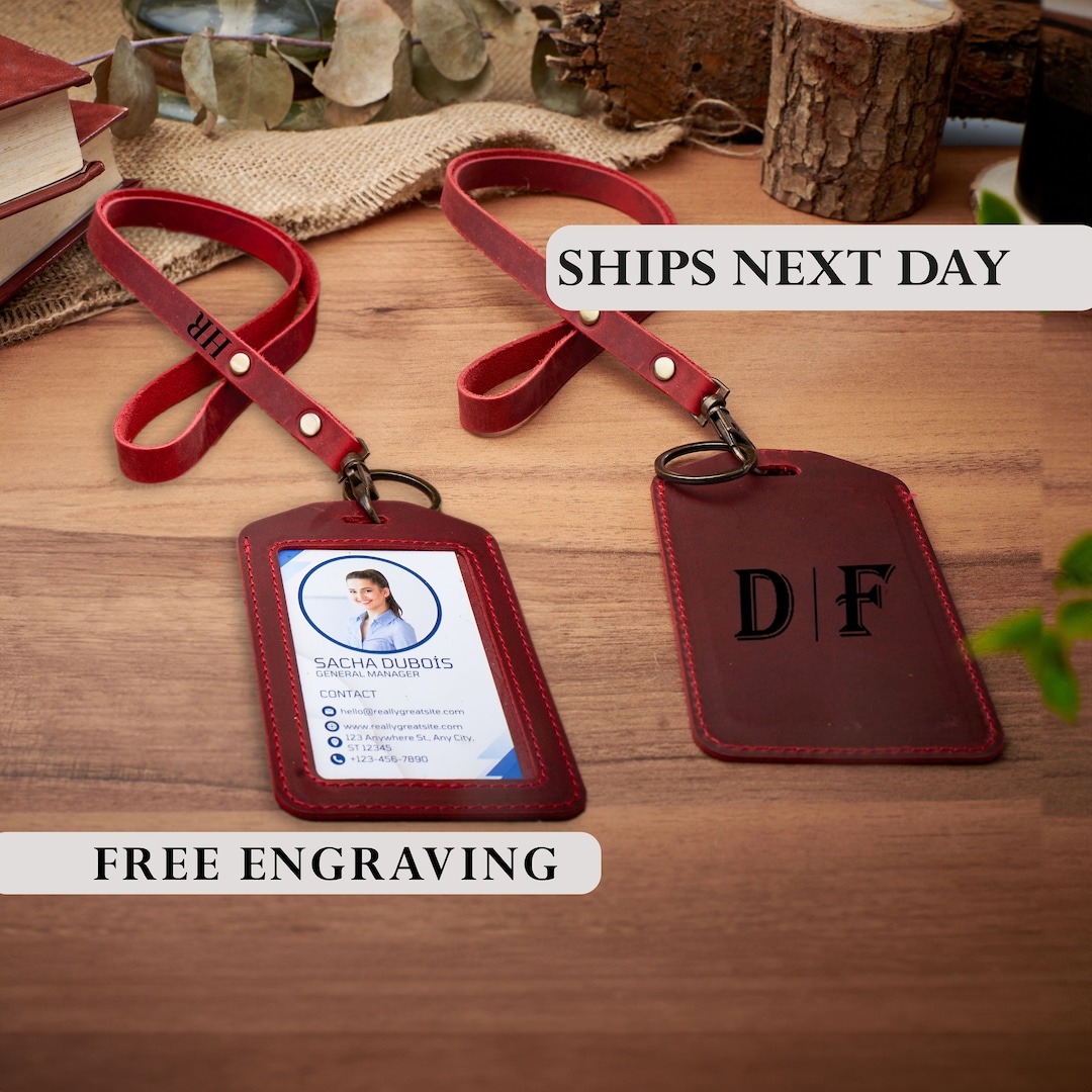 Personalized Leather ID Badge Holder Leather Lanyard for Badge Holder ...