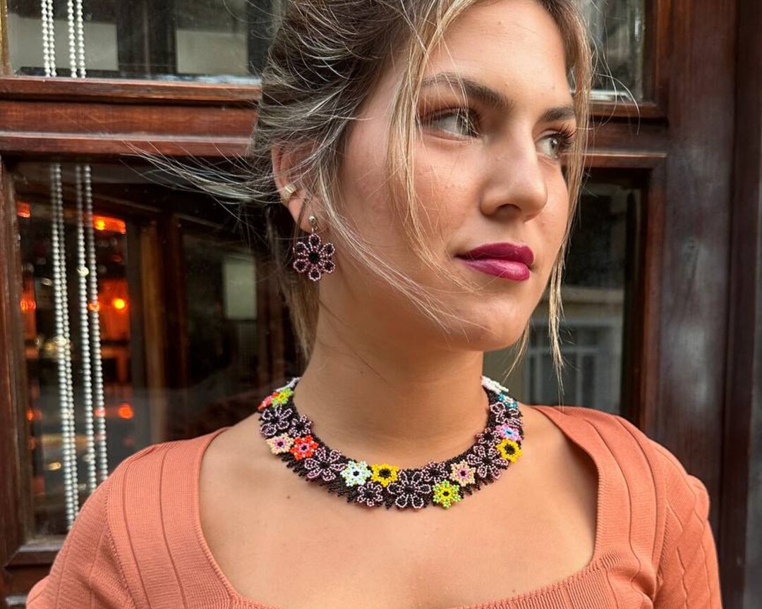 Flower Jewelry Set, Handmade Beads Jewelry, Collar Necklace, Mexican ...
