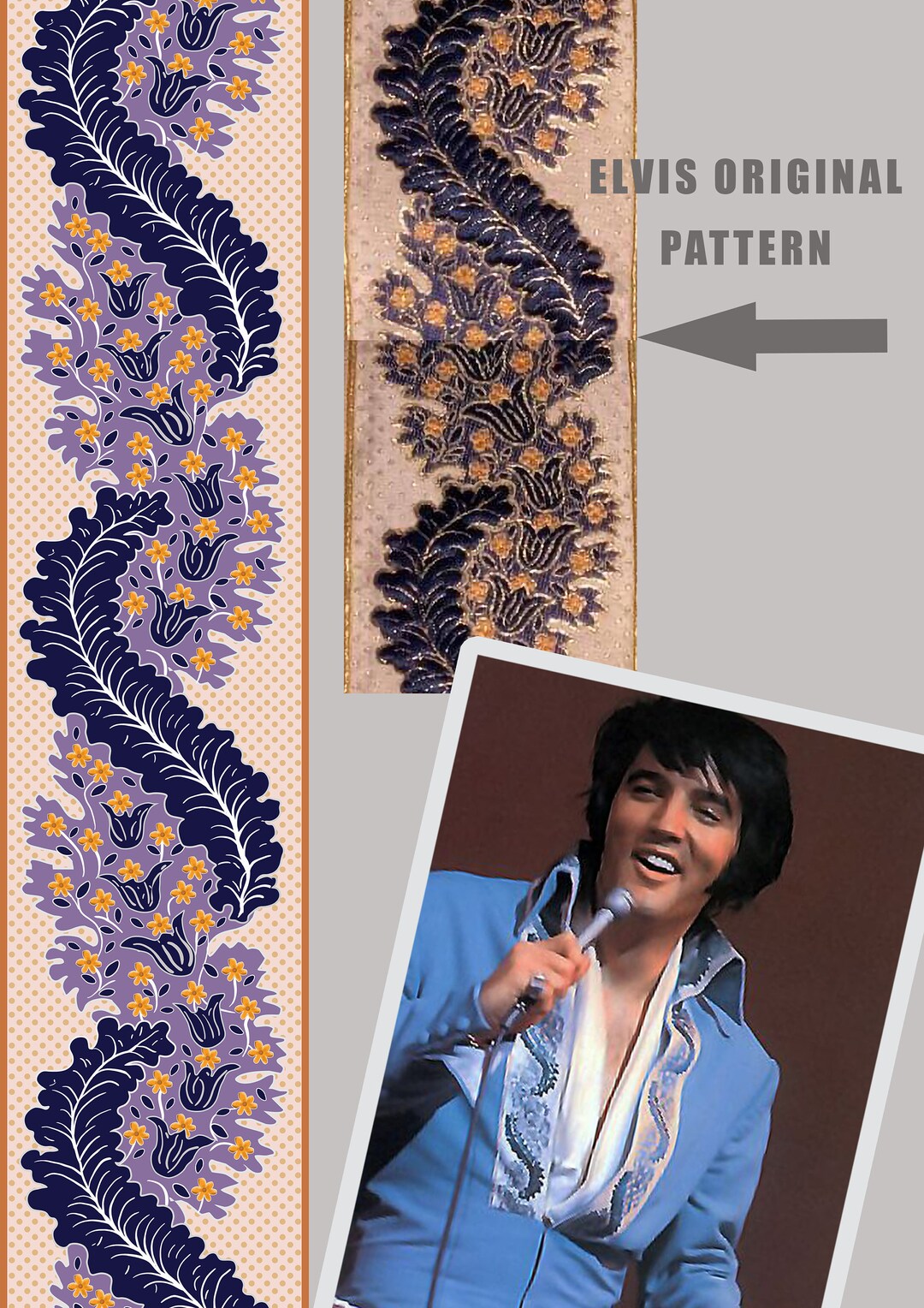 Elvis Jumpsuit Replica Blue Tapestry Brocade Seamless Pattern for ...