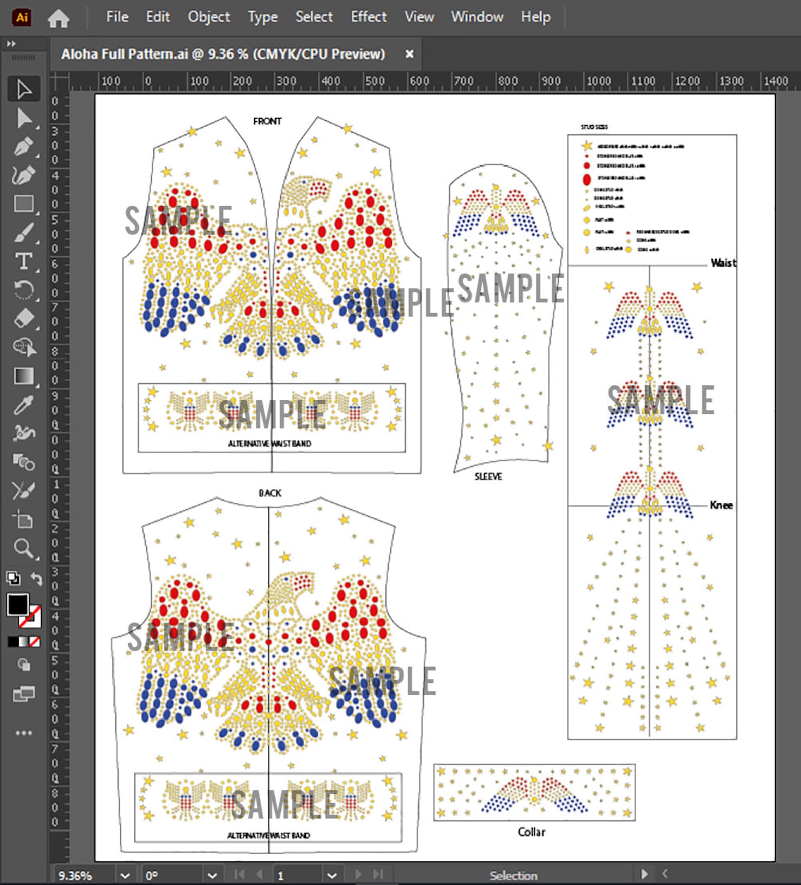 Elvis Aloha Eagle Jumpsuit Stud Placement Pattern With Waist Band PDF ...