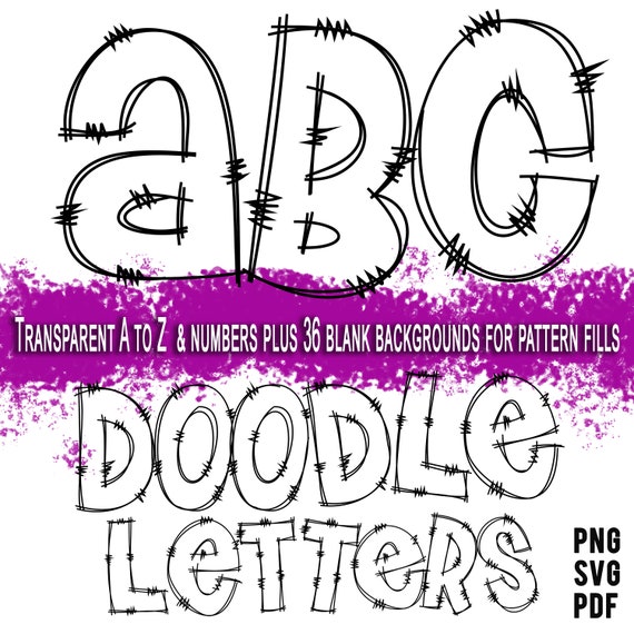Doodle Letters A-Z & Numberstransparent Alphabet Pack Hand - Etsy