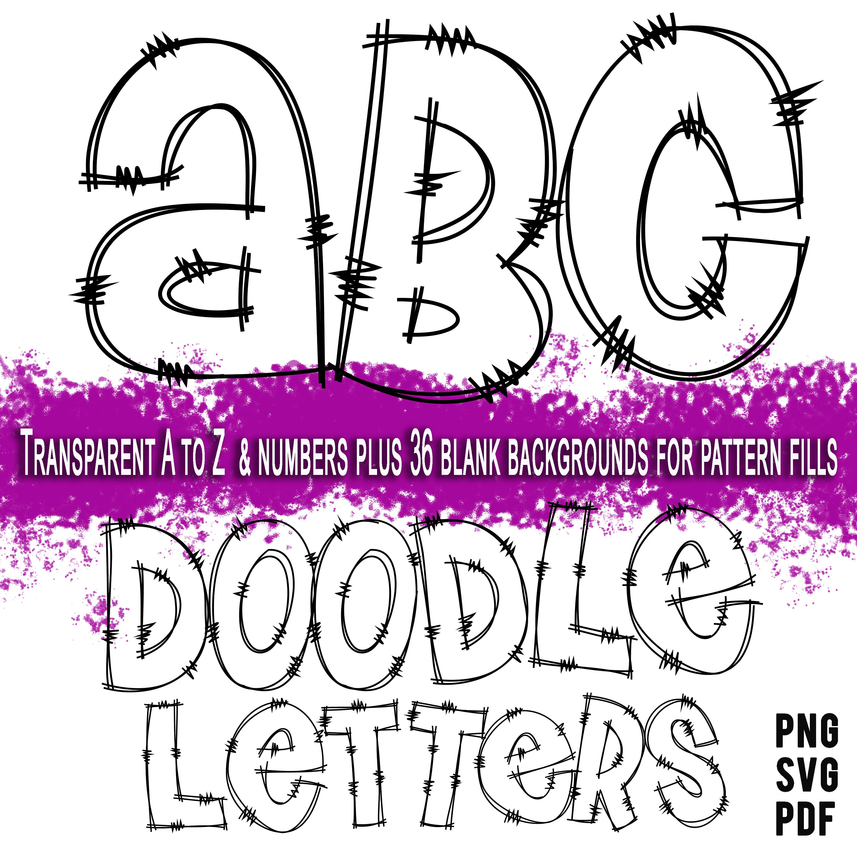 Doodle Letters A-Z & Numberstransparent Alphabet Pack Hand - Etsy