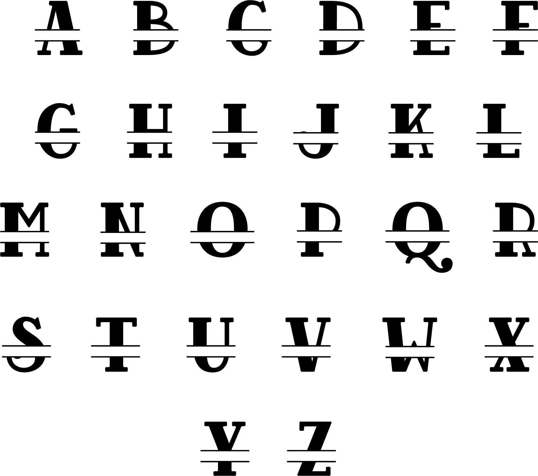 26 Split Monogram Alphabet SVG and PNG High Quality Vectors - Etsy