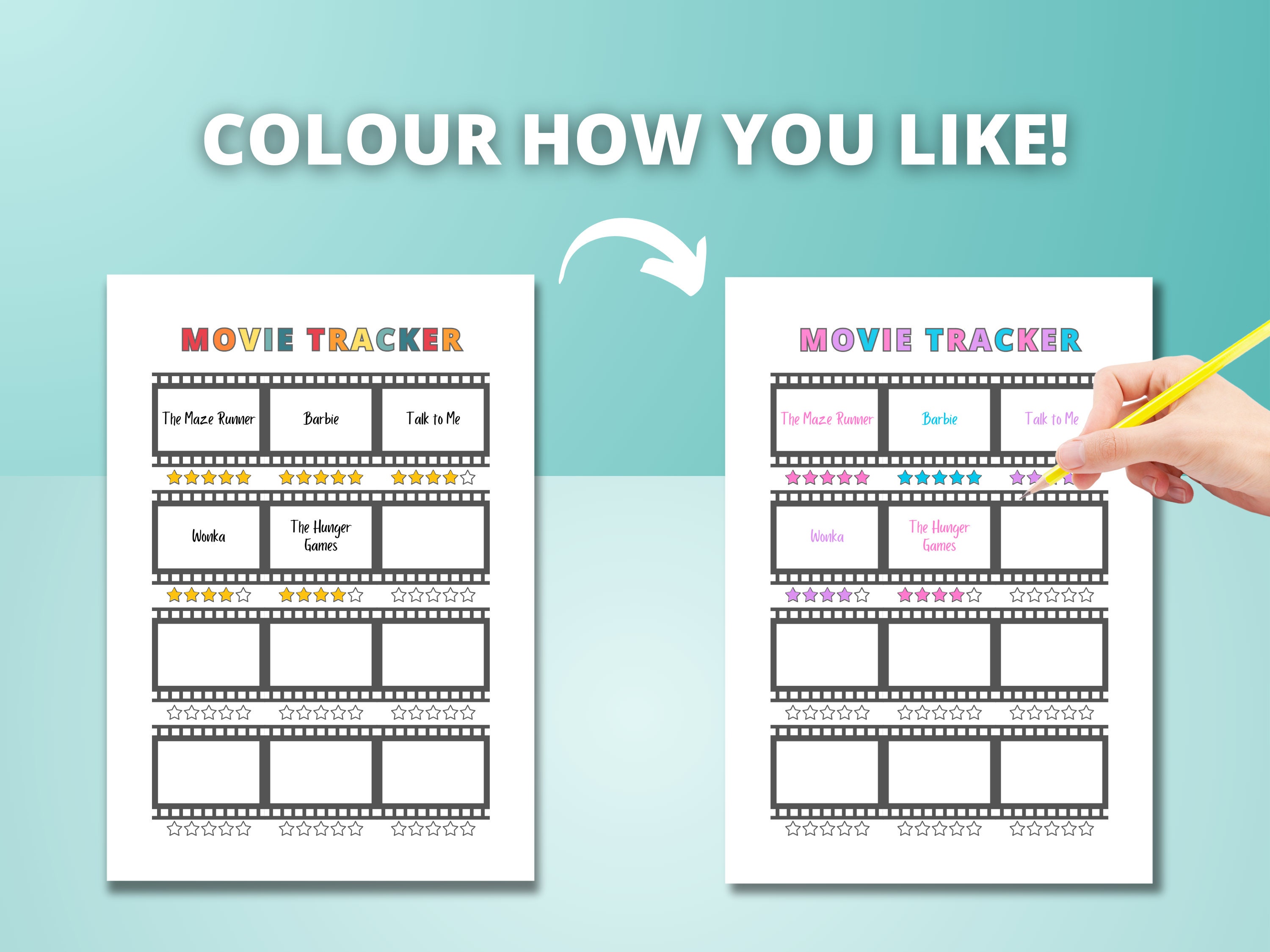 Movie Tracker Printable Journal Page Coloring in Bullet Journal ...