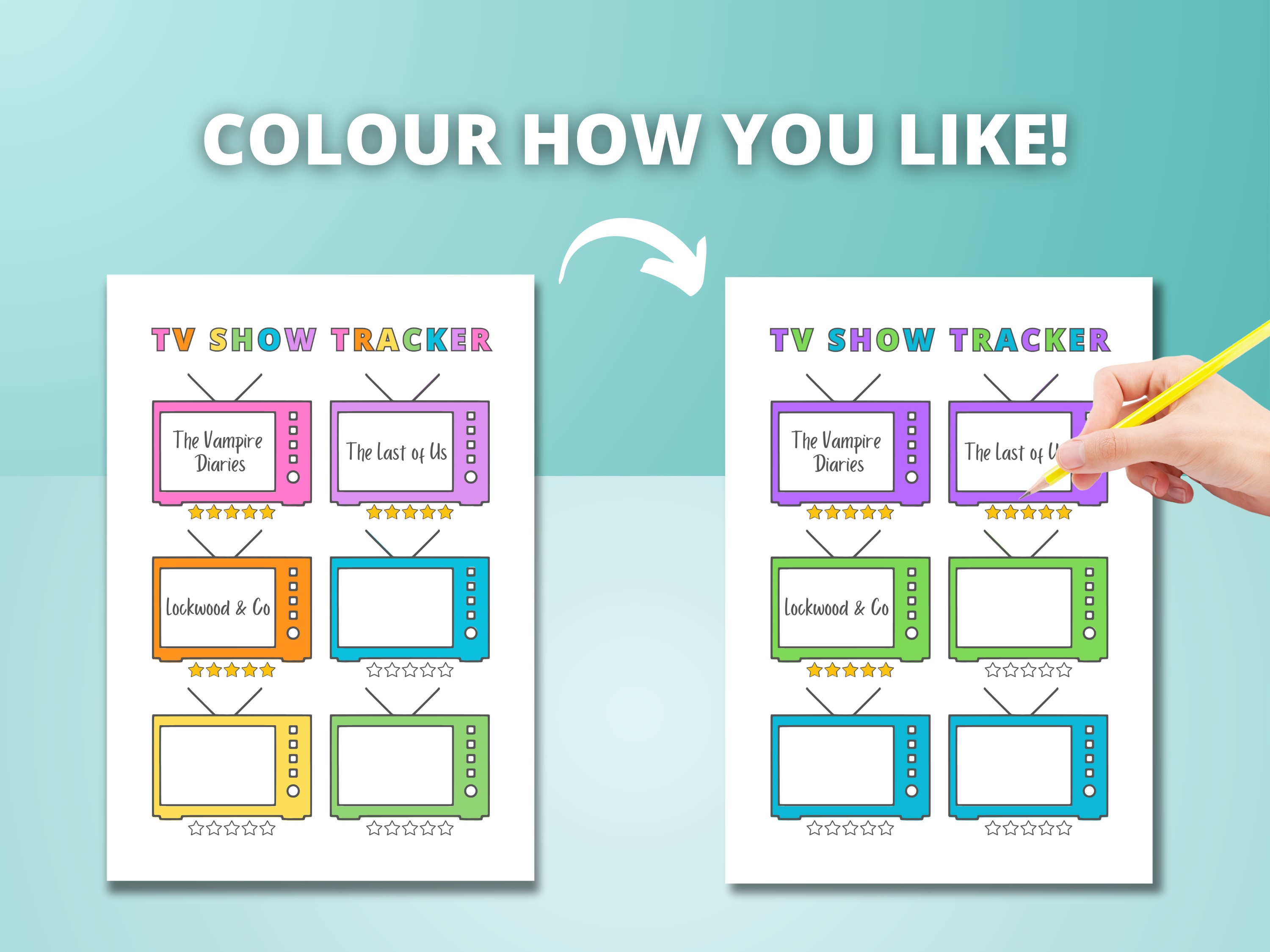 TV Show Tracker Printable Journal Page Coloring in Planner Monthly ...