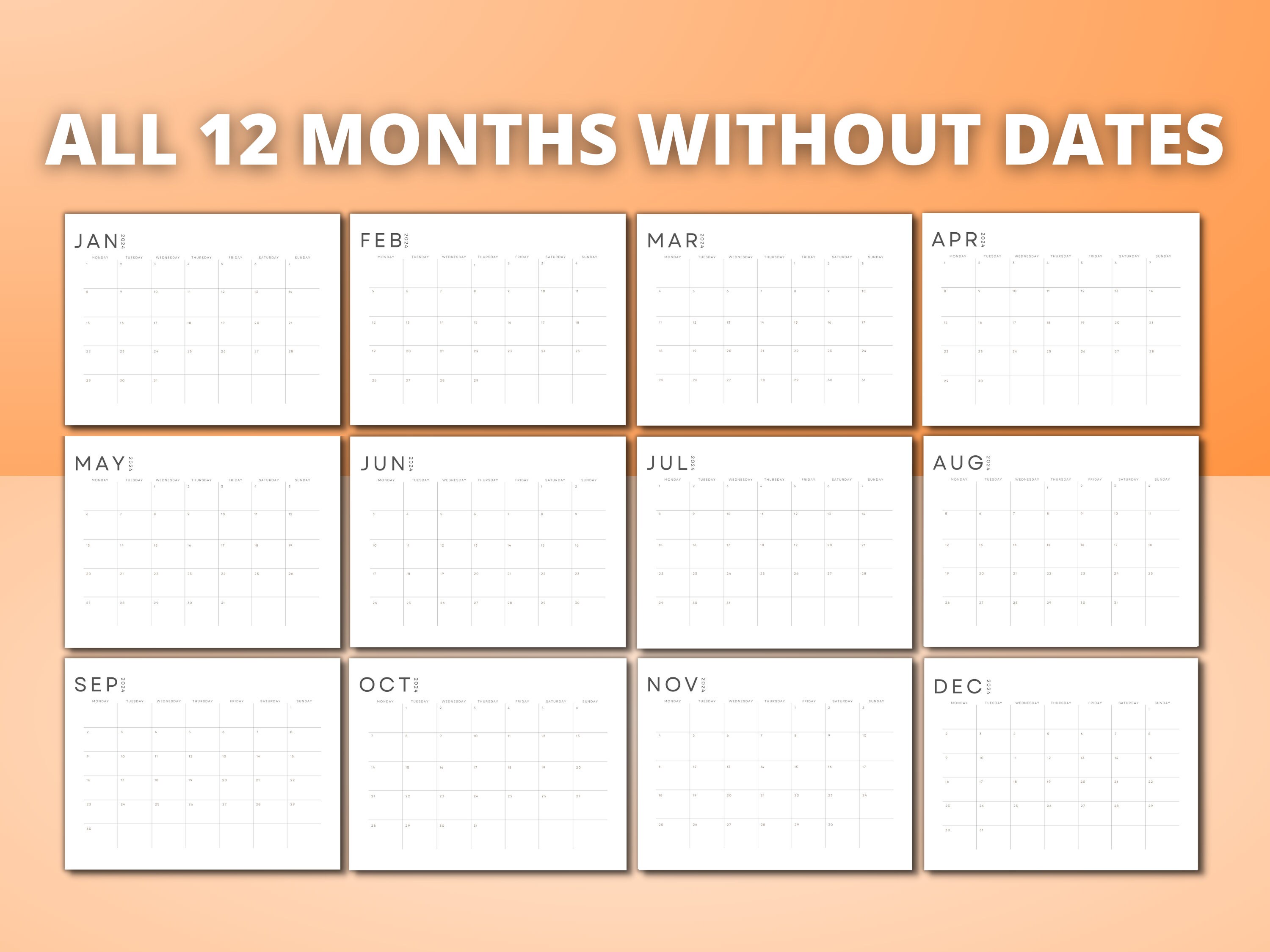 2024 Printable Landscape Monthly Calendar | Elegant 2024 Wall Calendar ...