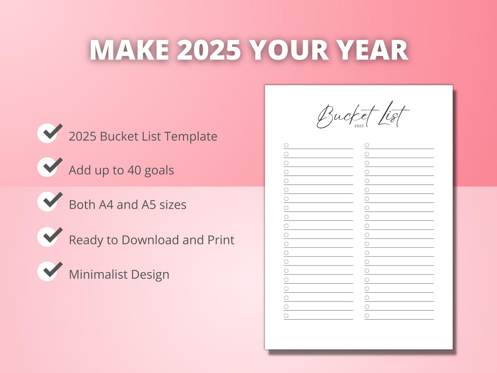 Bucket List Template | Yearly Goal Planner 2025 | Dream Life Planner ...