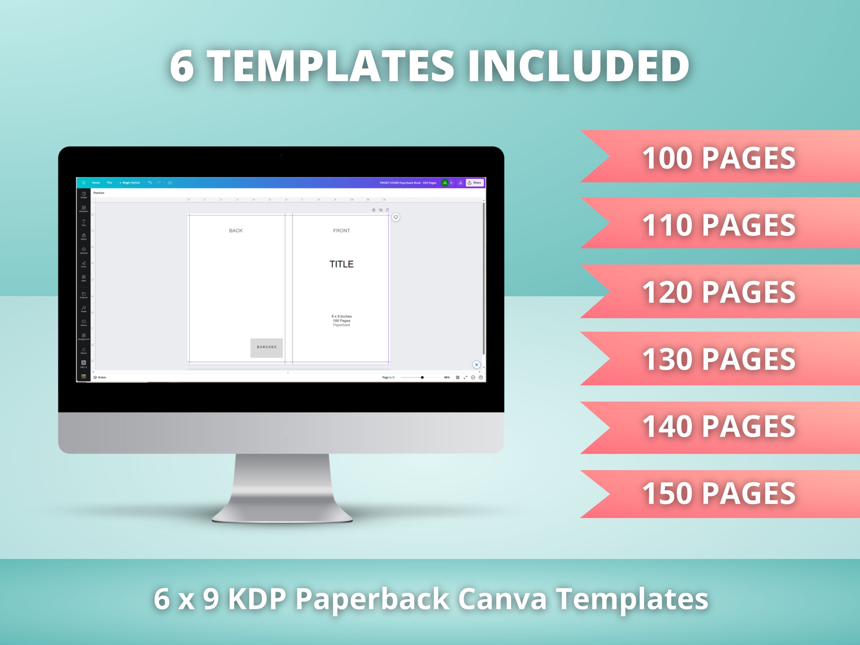 6x9" Canva KDP Book Cover Templates | 100, 110, 120, 130, 140, 150 ...
