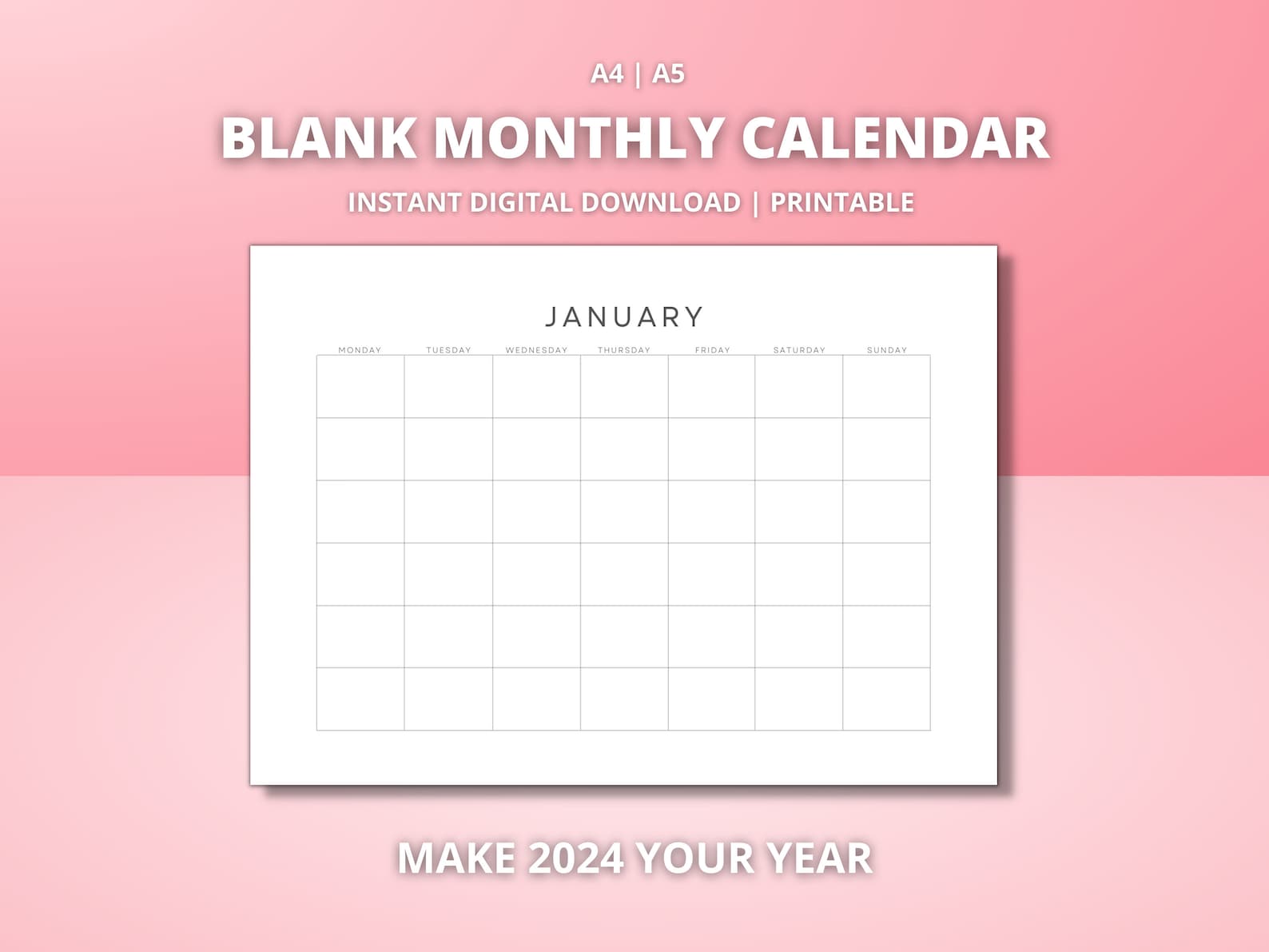 Printable BLANK Monthly Calendar Simple Undated Monthly Calendar 2024 ...