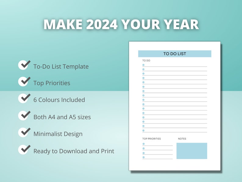 2024 Simple Printable to Do List Digital Daily Task Planner Task ...