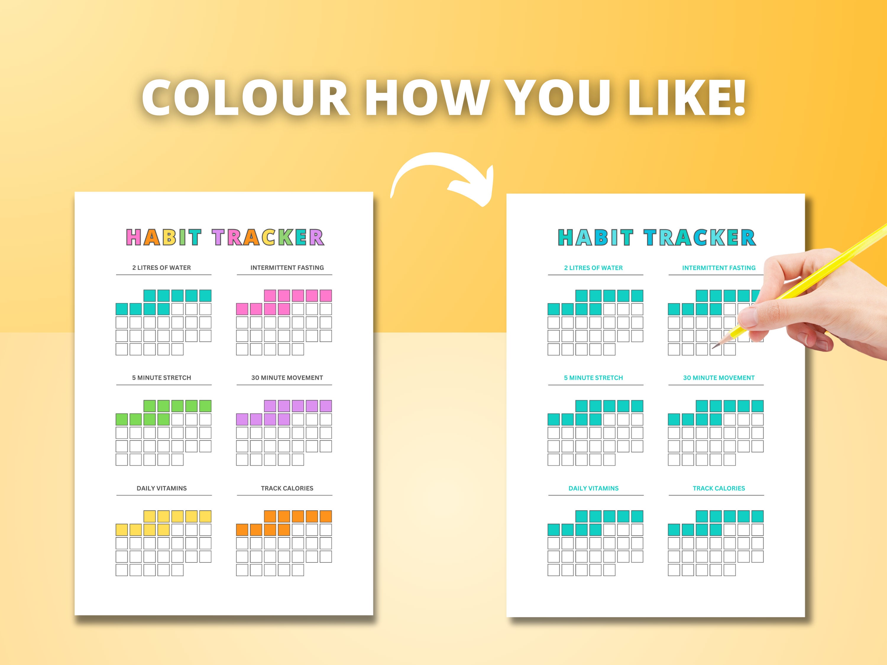 Pixel Monthly Habit Tracker - Printable Page 2026 | Colouring in Bullet ...