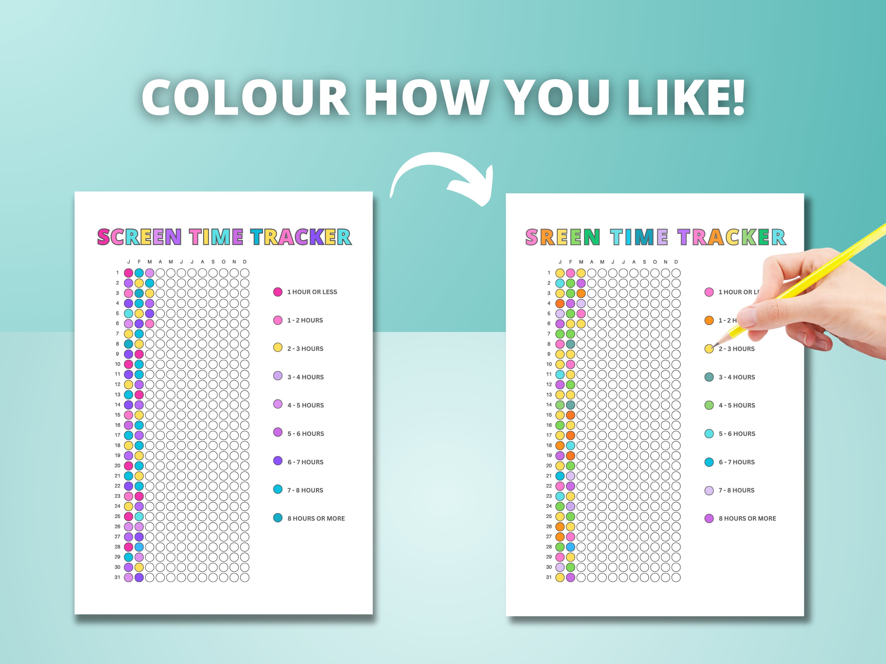 Circle Screen Time Tracker Printable Journal Page Coloring in Bullet ...