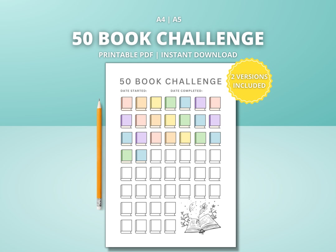 50 Book Reading Challenge 2025 Reading Tracker Log Coloring Book ...