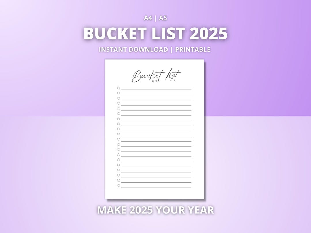 2025 Bucket List Template | Goal Tracker 2025 | Printable Dream Planner ...