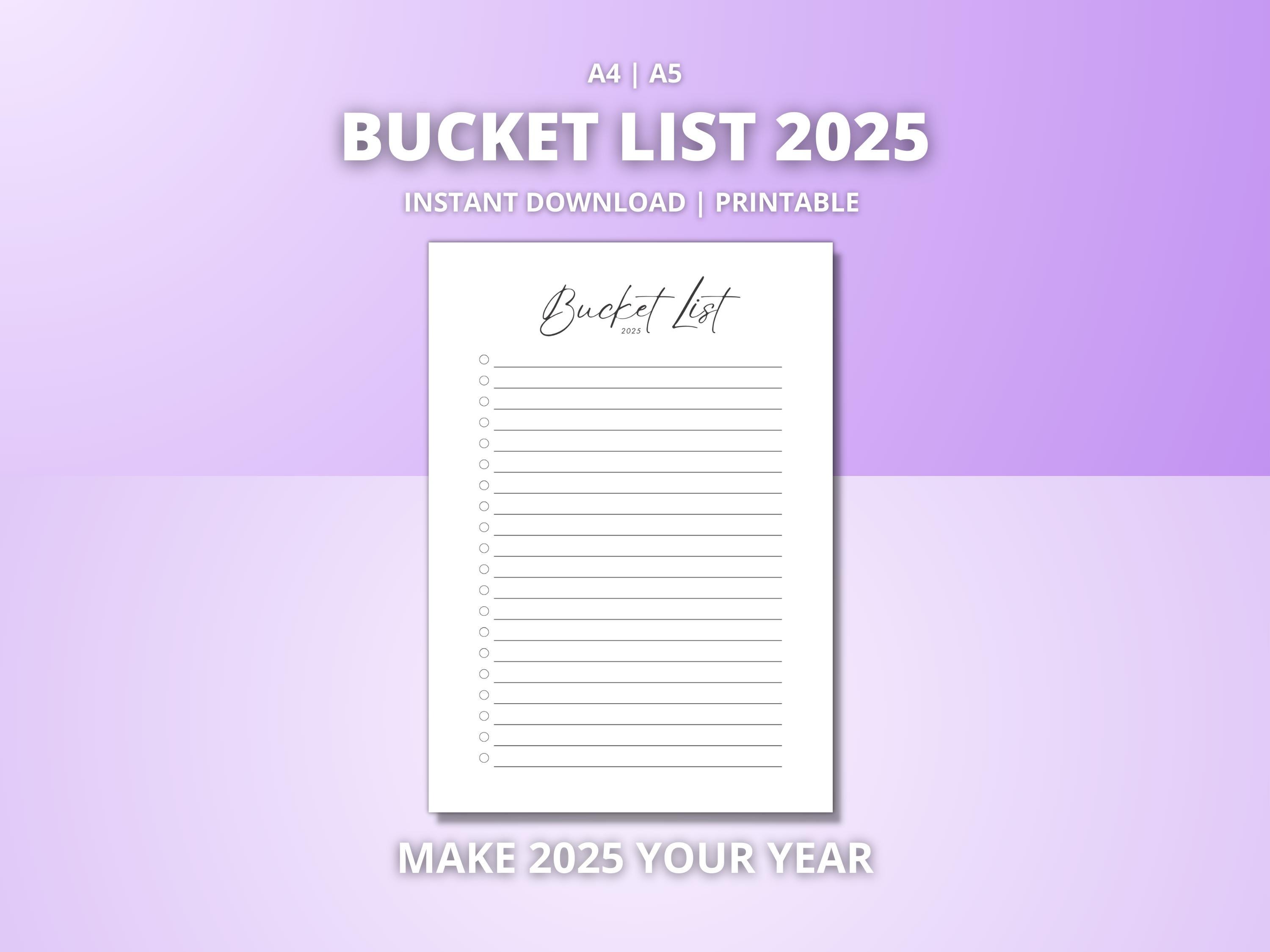 2025 Bucket List Template | Goal Tracker 2025 | Printable Dream Planner ...