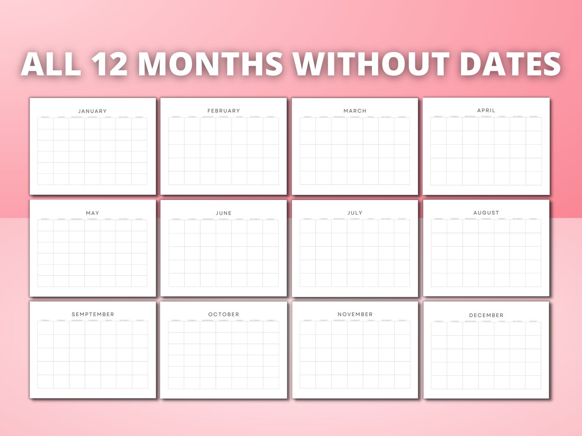 Printable BLANK Monthly Calendar | Simple Undated Monthly Calendar 2024 ...