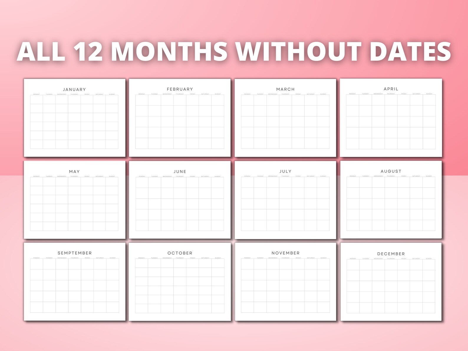 Printable BLANK Monthly Calendar | Simple Undated Monthly Calendar 2024 ...