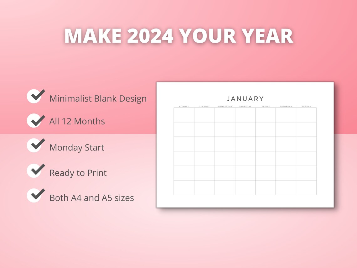 Printable BLANK Monthly Calendar | Simple Undated Monthly Calendar 2024 ...