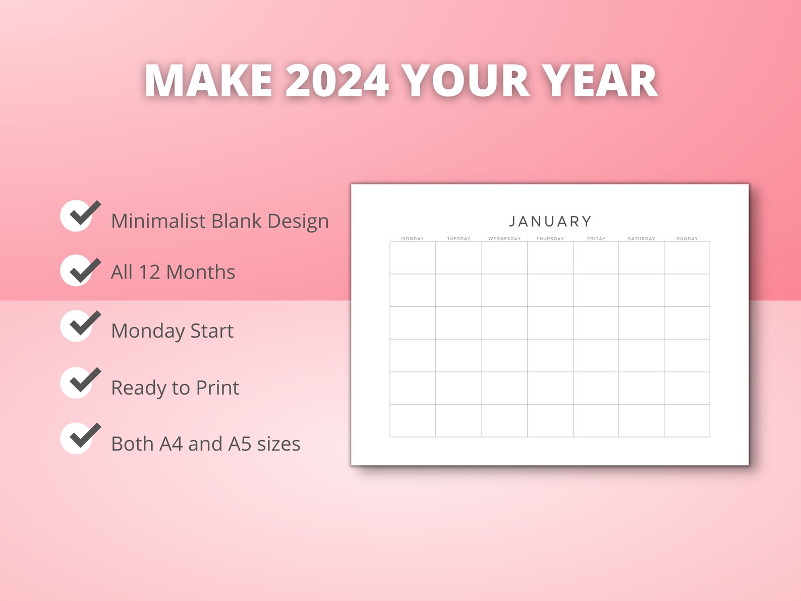 Printable BLANK Monthly Calendar Simple Undated Monthly Calendar 2024 ...