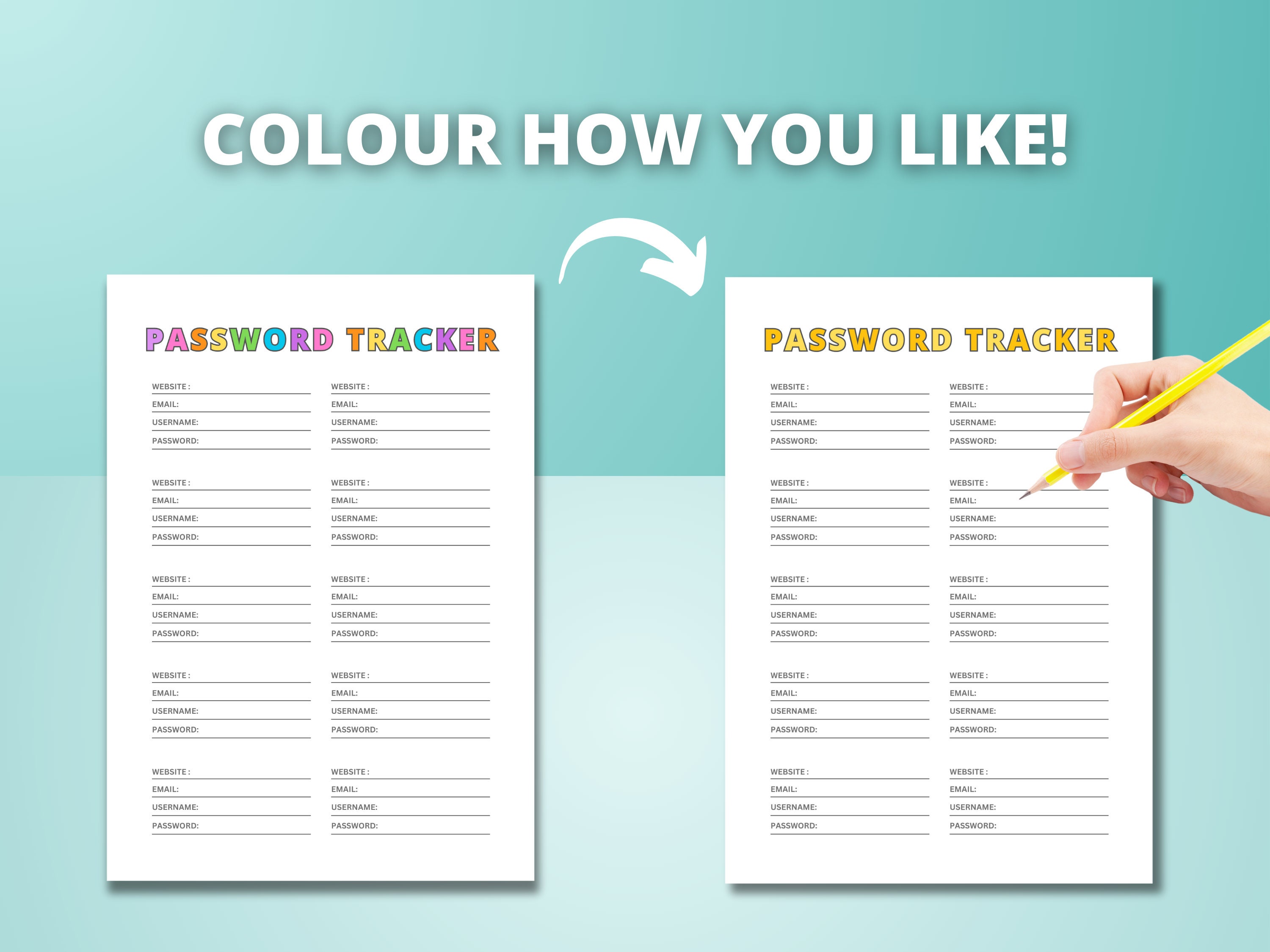 Password Tracker Printable Journal Page Coloring in Bullet Journal ...