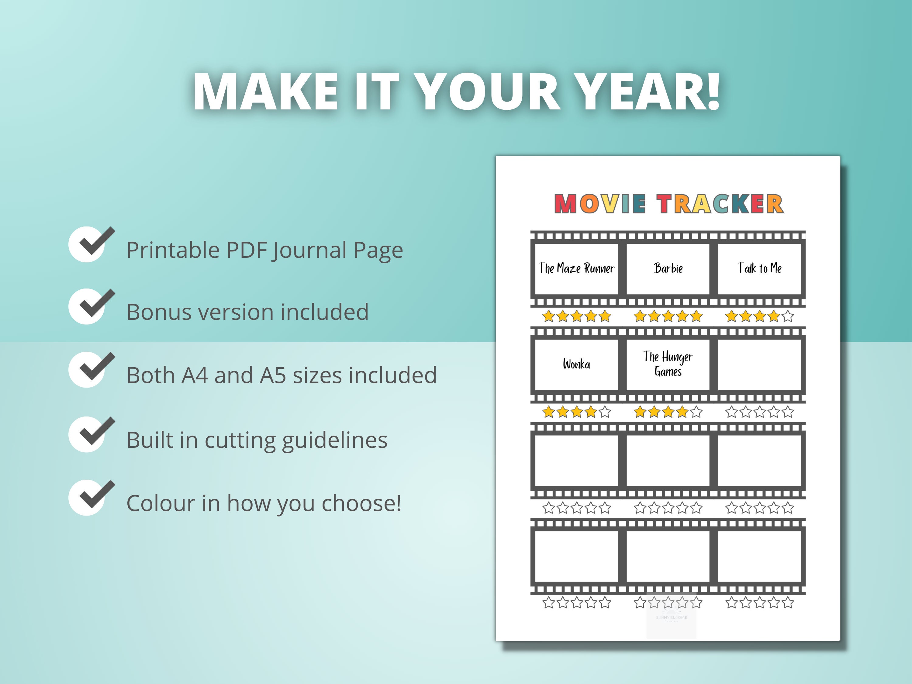Movie Tracker Printable Journal Page Coloring in Bullet Journal ...